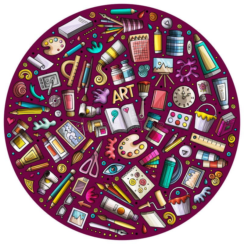 Colorful Vector Set of Art Cartoon Doodle Objects Stock Vector ...