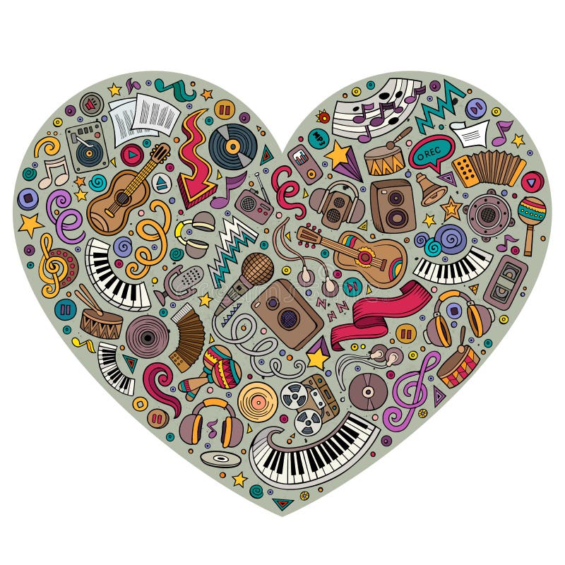Colorful Vector Set of Music Cartoon Doodle Objects, Symbols Stock ...