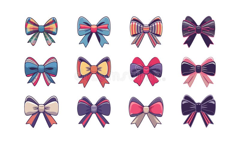 Vibrant Collection of Patterned Bow Illustrations - Vector Set for ...