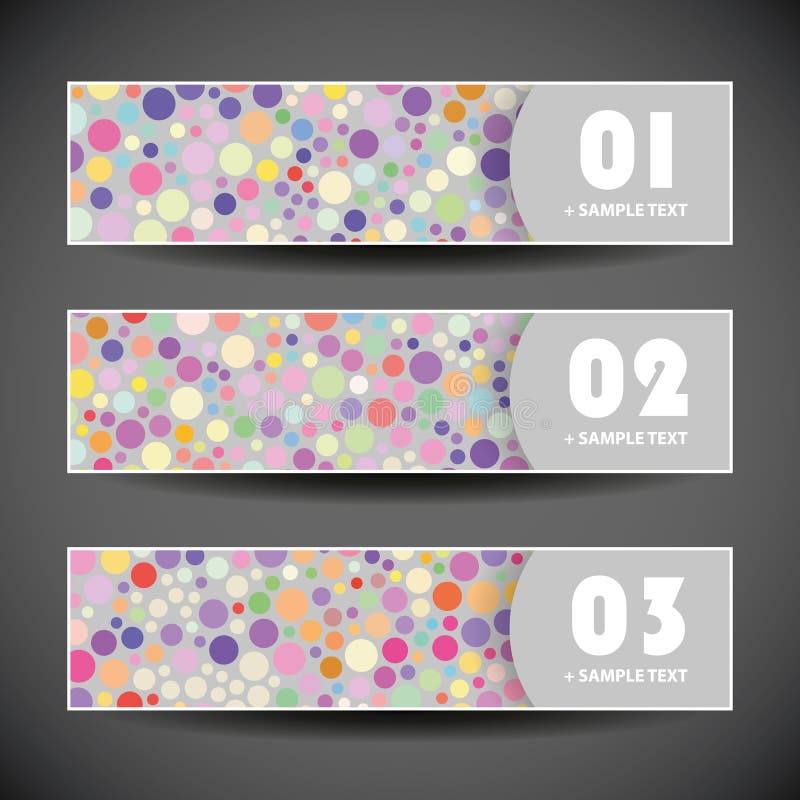 Colorful Vector Set of Three Header Designs with Dots, Circles, Rings ...
