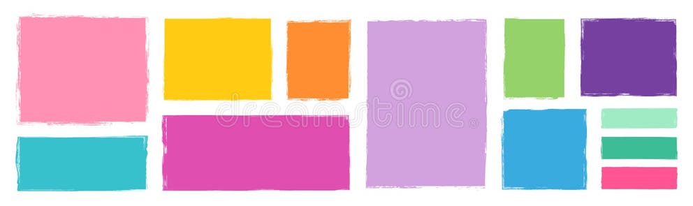 Colorful Vector Set with Various Doodle Rectangular Shapes with Rough ...