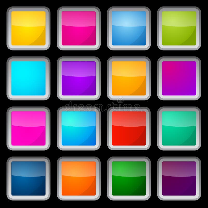 Colorful Vector Square Glass Buttons Set Stock Vector - Illustration of ...