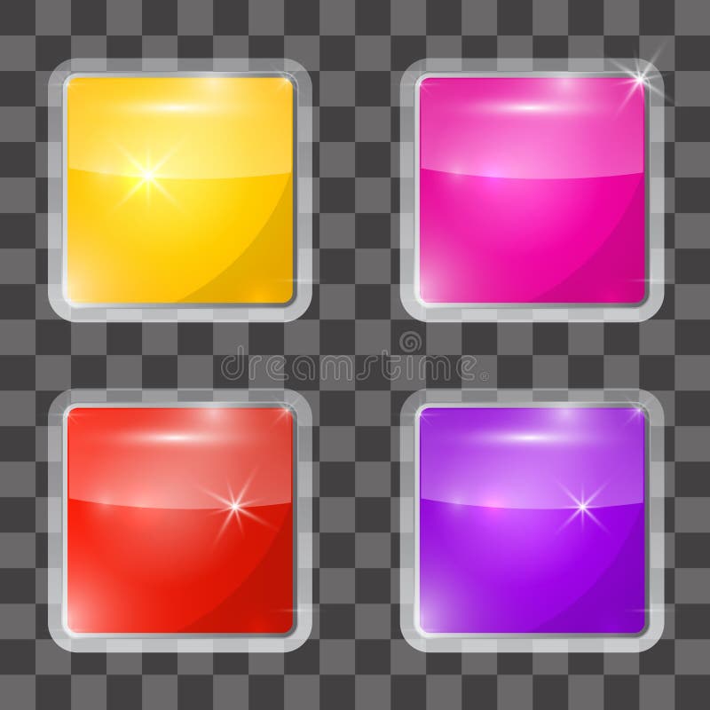 Colorful Vector Square Glass Buttons Set Stock Vector - Illustration of ...