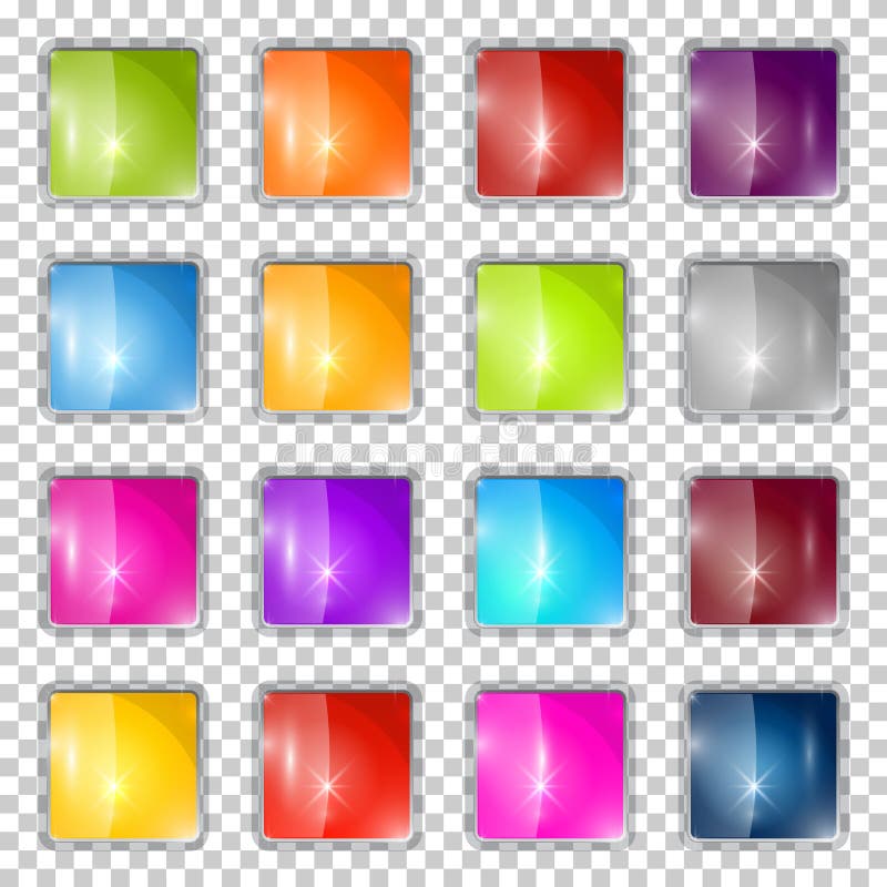 Colorful Vector Square Glass Buttons Set Stock Illustration ...