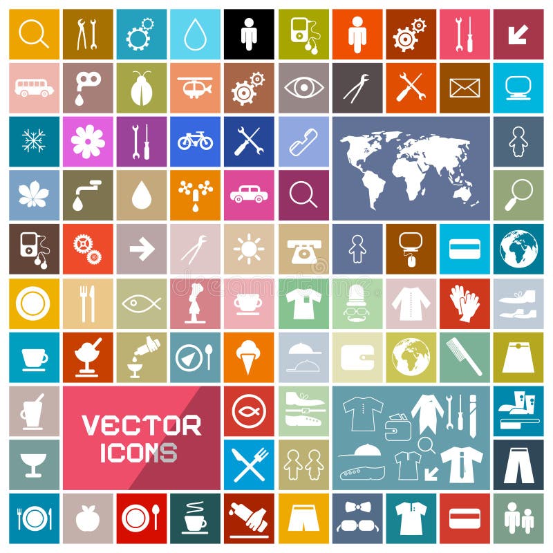 Colorful Vector Squares Flat Icons Set Stock Vector - Illustration of ...