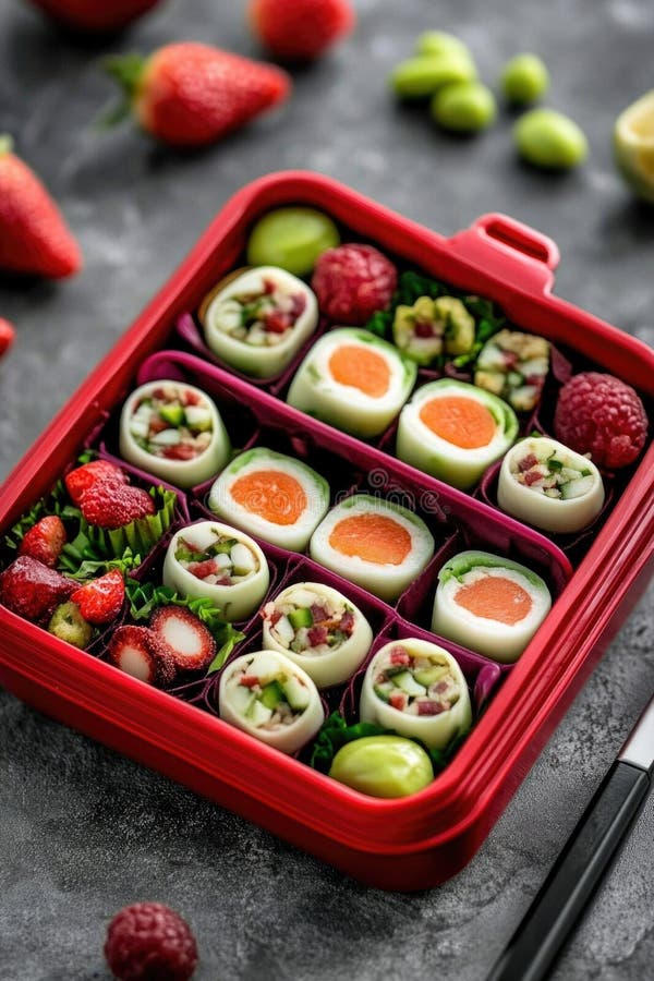Colorful Vegan Sushi Bento Box with Fresh Fruit and Vegetables Stock ...