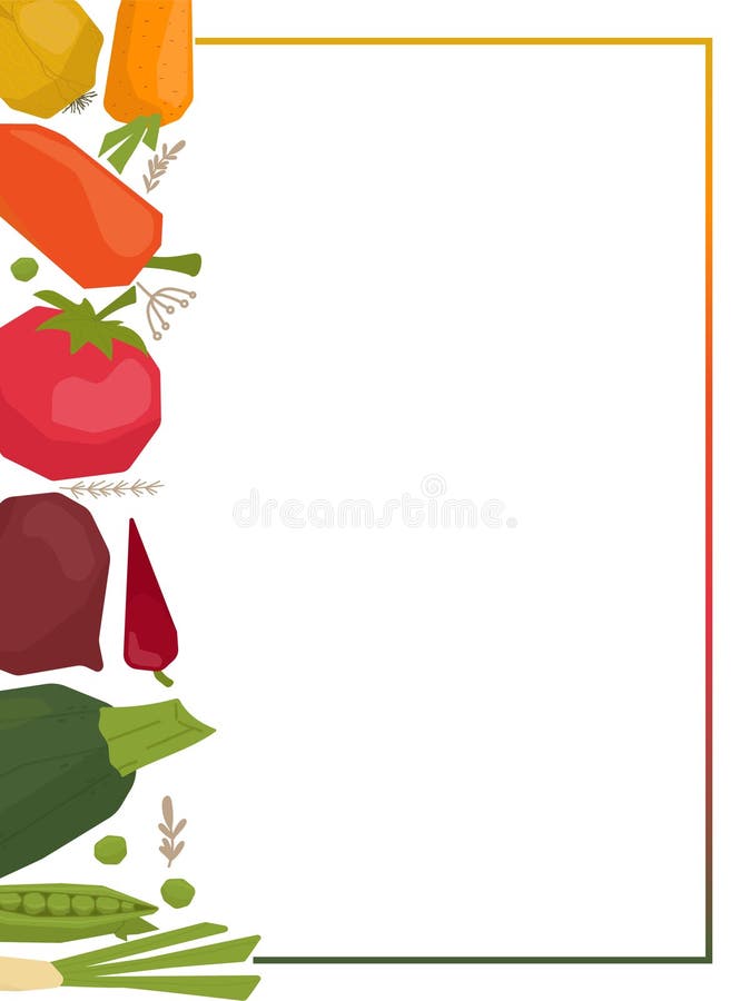 Colorful Vegetable Border on Blank White Background Stock Illustration ...