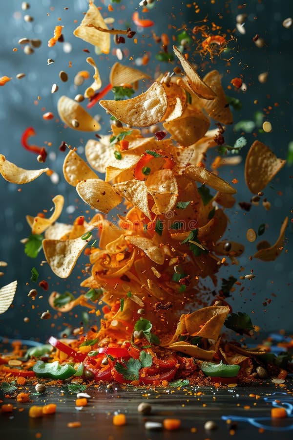 Colorful Vegetable Chips in Mid-Air Against Dark Background Stock Image ...