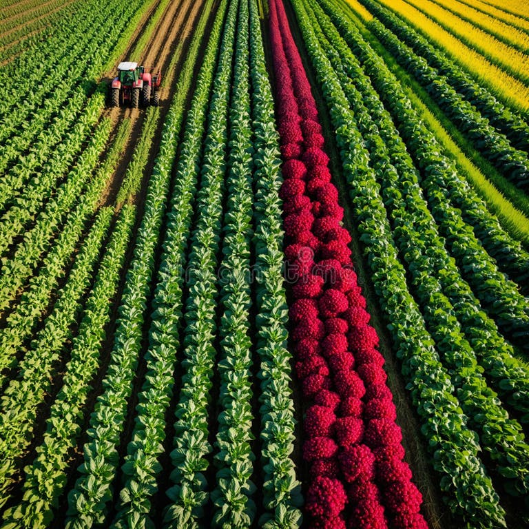 Joyful Vegetable Fields Bright Bands and Service Paths (220825) Stock Illustration ...