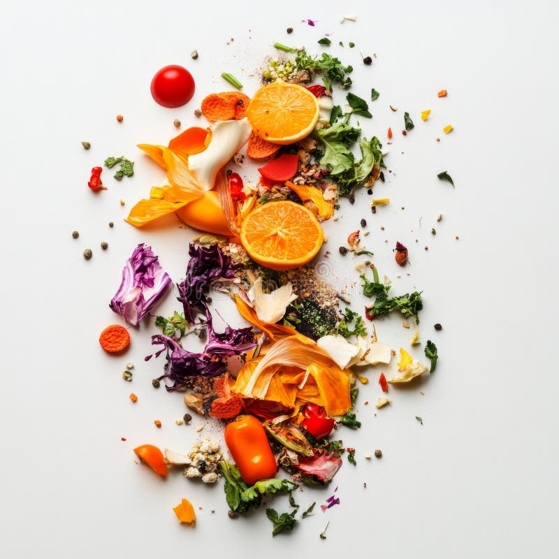 Colorful Vegetable and Fruit Compost on White Background with Orange ...