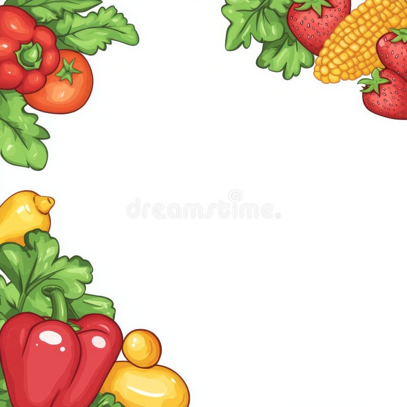 Colorful Vegetable and Fruit Frame with Tomatoes, Peppers, Corn ...