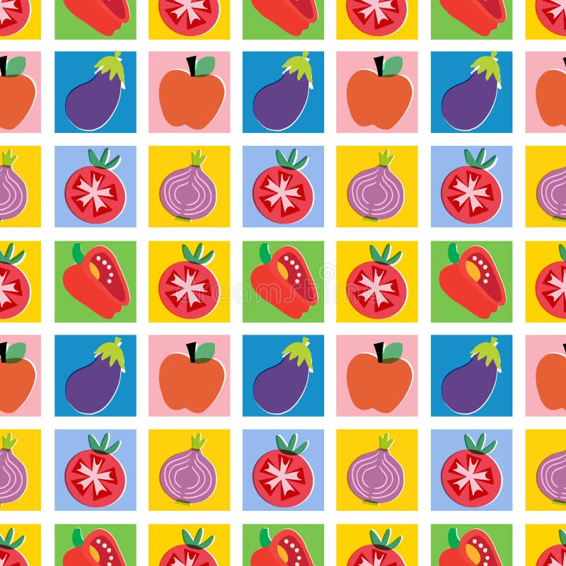 Colorful Vegetable and Fruit Illustration Seamless Repeat Pattern Stock ...