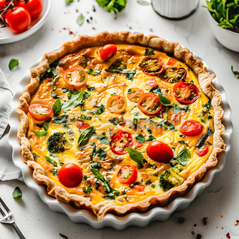 Fresh Vegetable Quiche with Tomatoes, Broccoli, and Cheese Stock Image ...