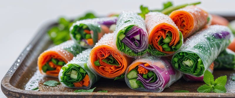 Colorful Vegetable Spring Rolls Wooden Tray Stock Photos - Free ...
