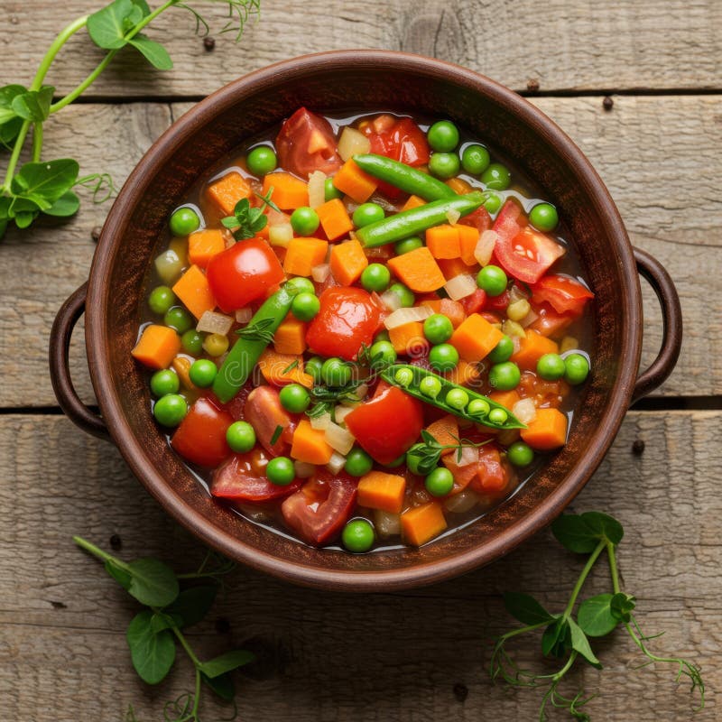 Colorful Vegetable Stew in Rustic Brown Bowl Stock Image - Image of ...
