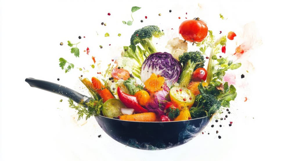 Colorful Vegetables Exploding from a Wok Stock Illustration ...