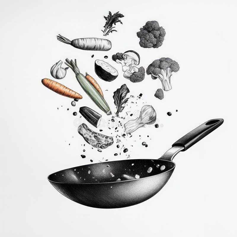 Colorful Vegetables Flying into Pan with Splash Effect on White ...