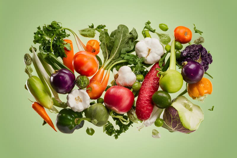 Colorful Vegetables on Light Green Background, Creating Visually ...