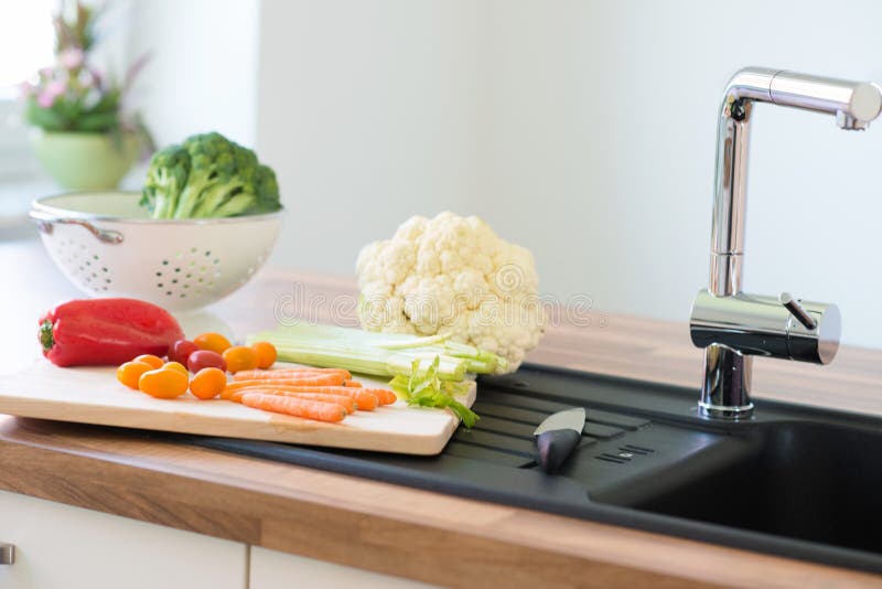 Colorful Vegetables in Modern Kitchen Interior Stock Image - Image of ...