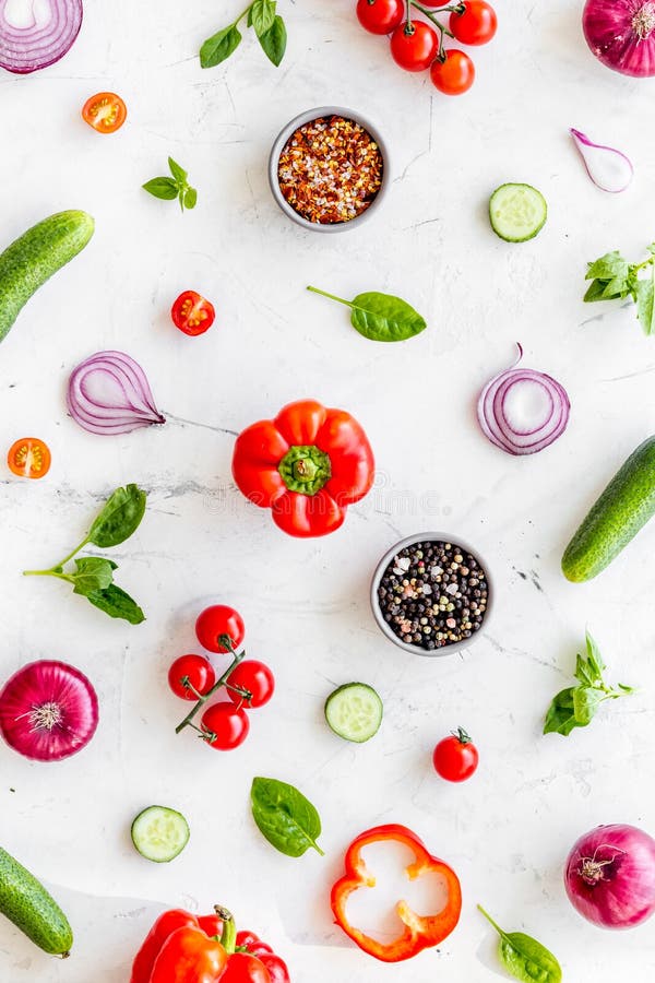 Colorful Vegetables Pattern for Cooking Design on Marble Background Top ...
