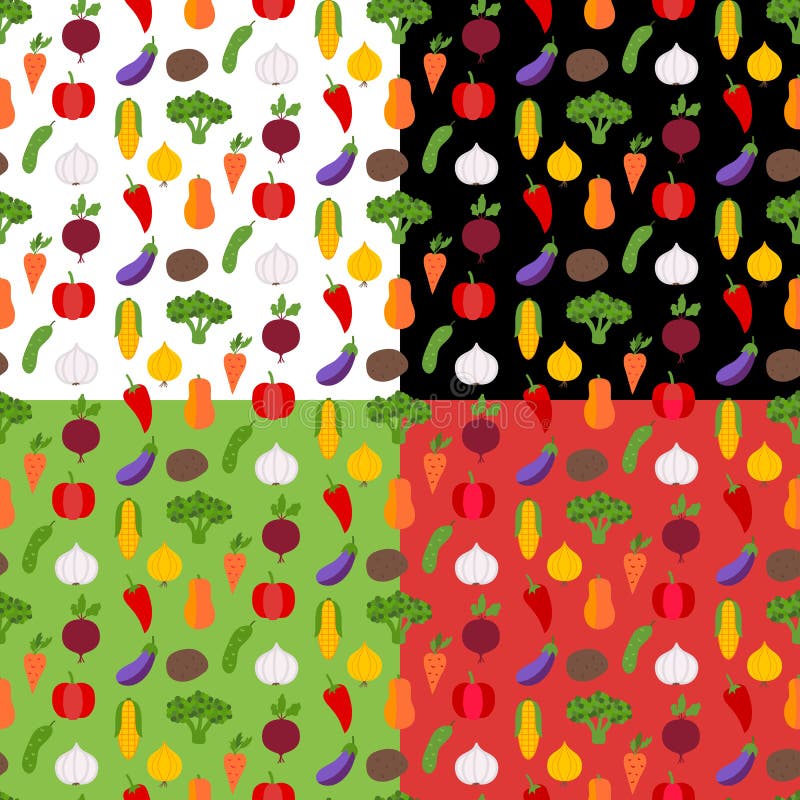 Colorful Vegetables Seamless Patterns Stock Vector - Illustration of ...