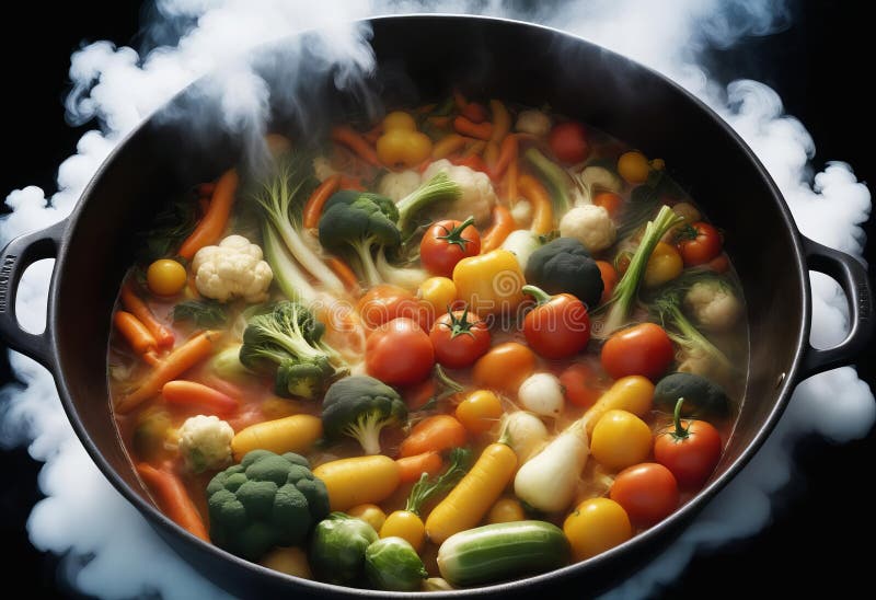 Colorful Vegetables in a Steaming Pot Stock Illustration - Illustration ...