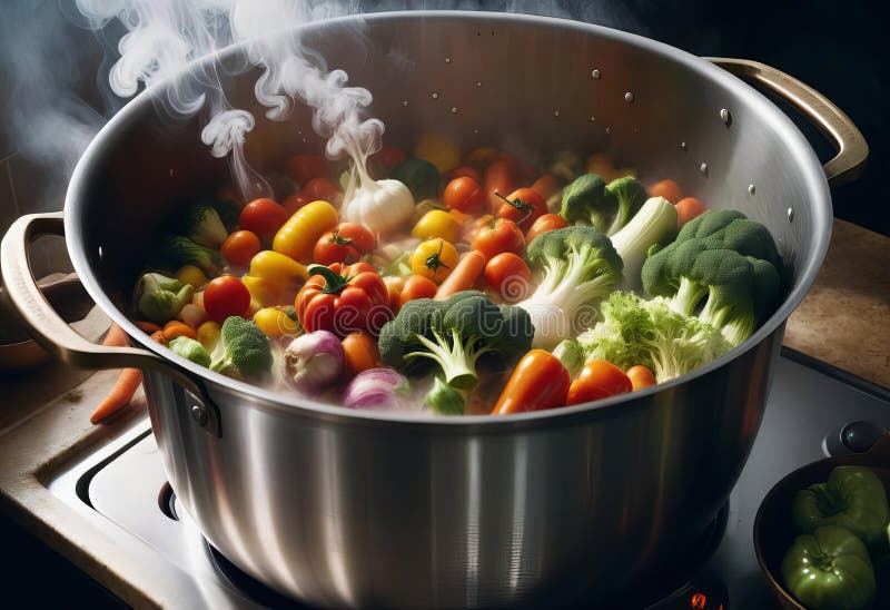 Colorful Vegetables in a Steaming Pot Stock Illustration - Illustration ...