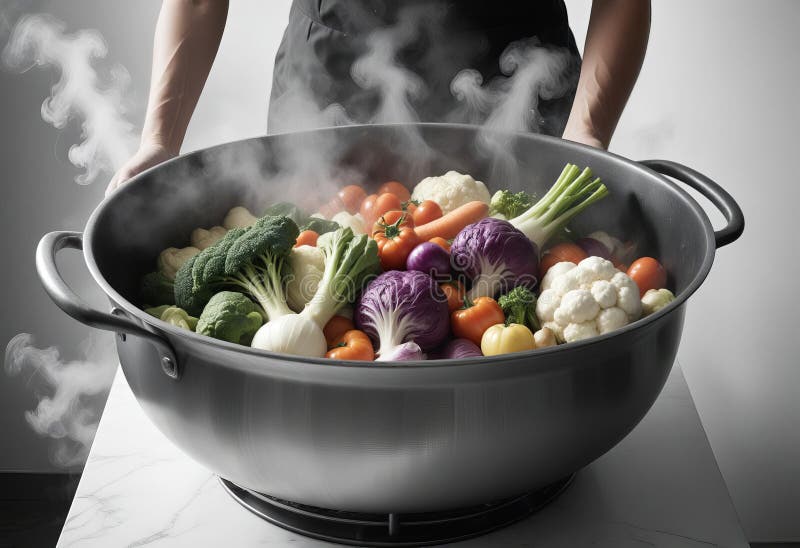 Colorful Vegetables in a Steaming Pot Stock Illustration - Illustration ...