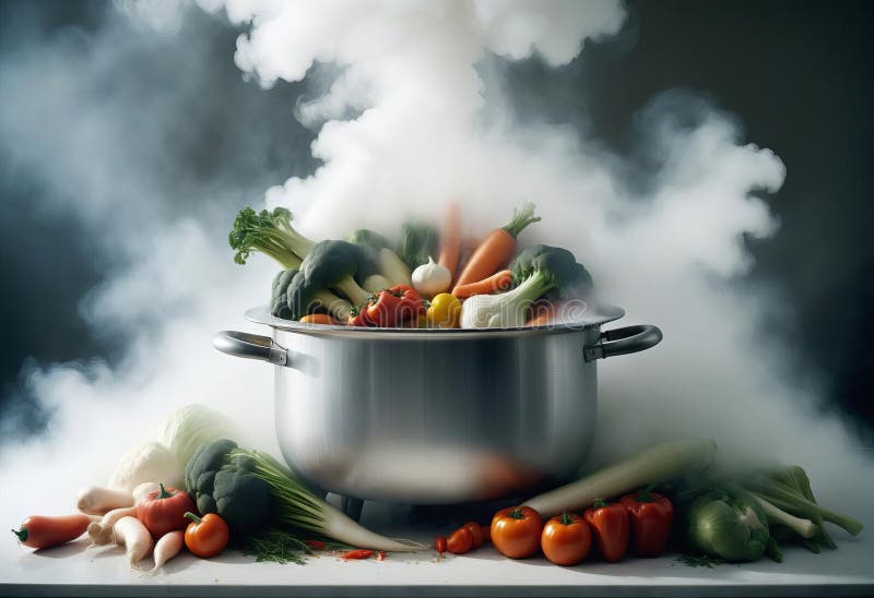 Colorful Vegetables in a Steaming Pot Stock Illustration - Illustration ...