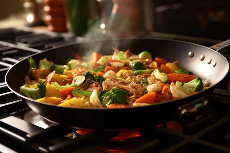 Colorful Vegetables Stir-frying in a Hot Pan Stock Photo - Image of ...