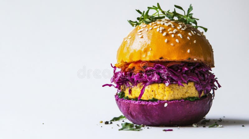 Colorful Vegetarian Burger with Purple Bun and Red Cabbage Stock ...