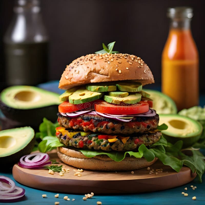 Colorful Veggie Burger with a Vibrant Photography Stock Illustration ...