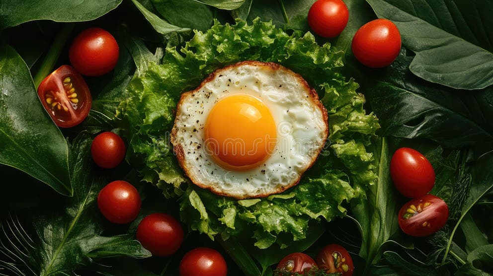 Colorful Veggies and Egg on Leafy Background Stock Photo - Image of ...
