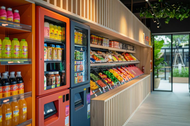 A Colorful Vending Machine with a Variety of Food and Drinks Stock ...