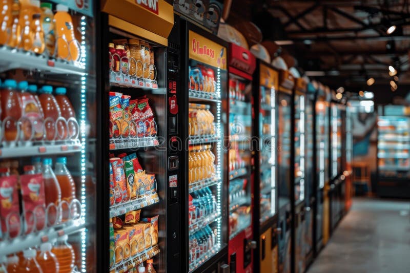 A Colorful Vending Machine with a Variety of Food and Drinks Stock ...