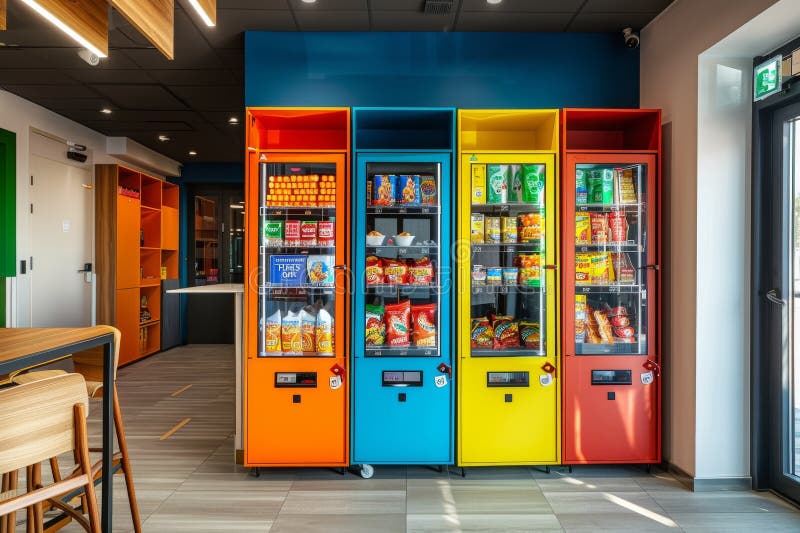 A Colorful Vending Machine with a Variety of Food and Drinks Stock ...