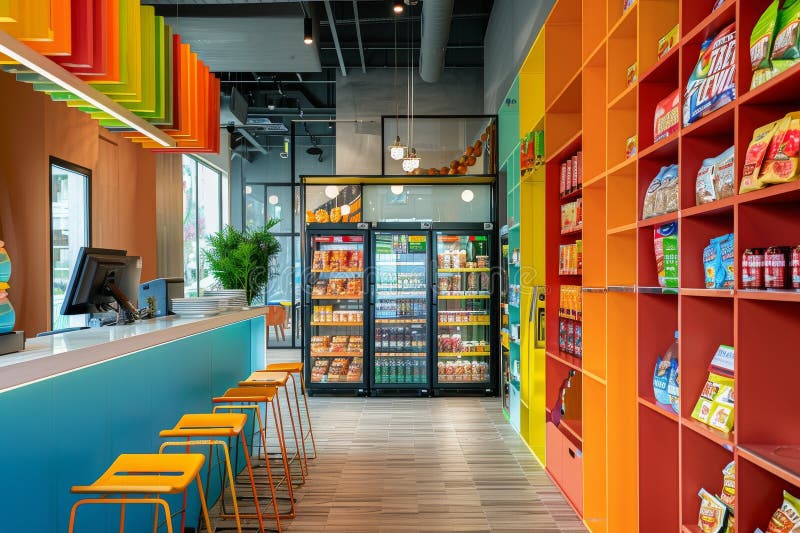 A Colorful Vending Machine with a Variety of Food and Drinks Stock ...