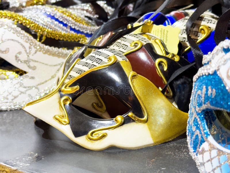 Colorful Venetian Carnival Masks with Musical Decorations on Display ...