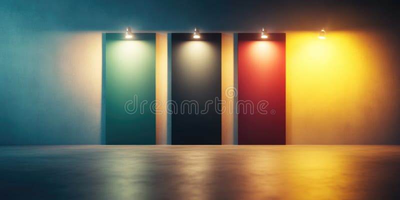 Colorful Vertical Door Panels Illuminated by Overhead Spotlights in ...