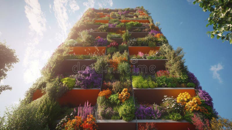 Colorful Vertical Garden on Modern High Rise Building Stock ...