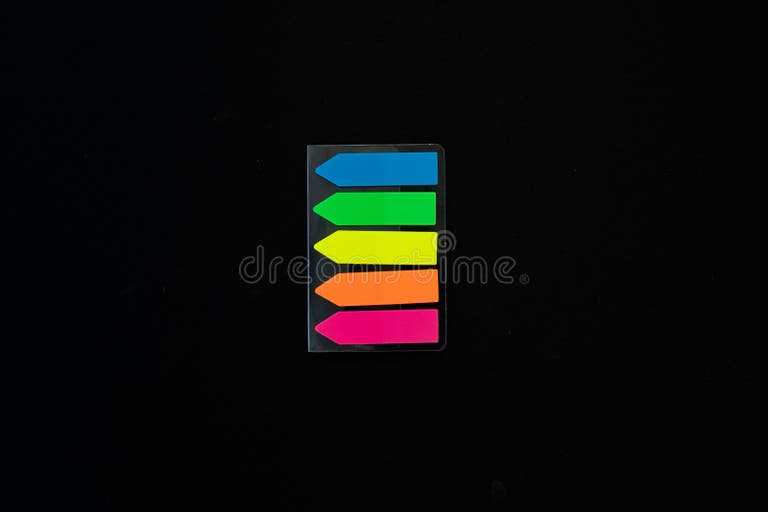 Colorful Vertical Sticky Note Flags on Black Background Stock Photo ...