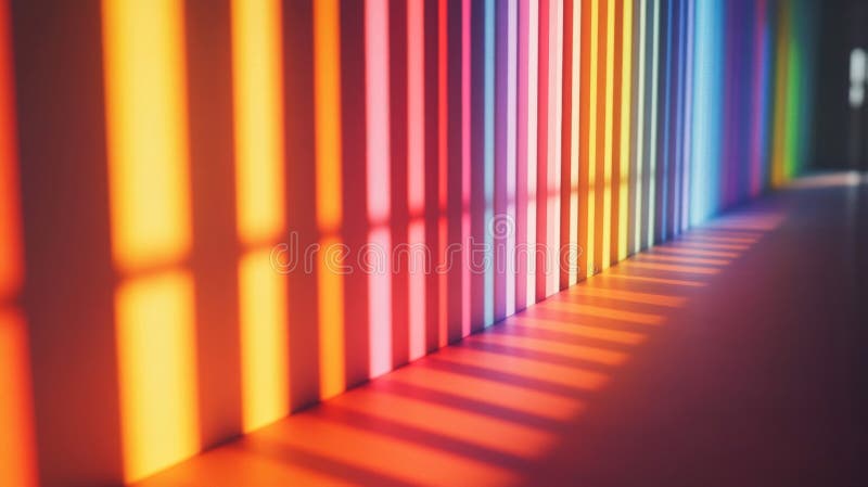Colorful Vertical Stripes Cast Rainbow Shadows on Floor Stock ...