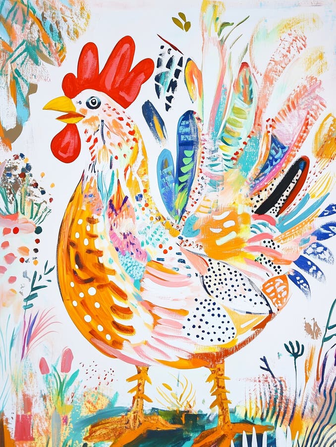 Colorful and Vibrant Chicken Illustration with Lively Background ...