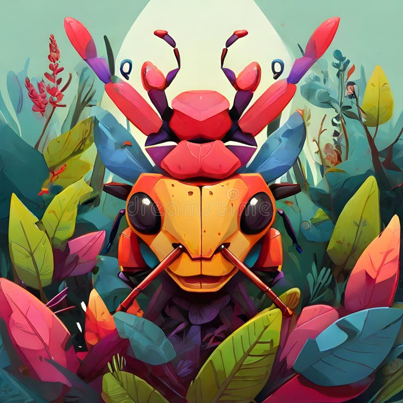 Colorful and Vibrant Fire Ant Facing Front View Stock Illustration ...