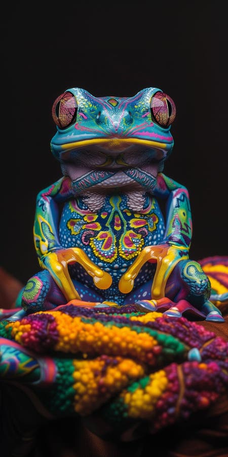 Colorful Vibrant Frog with a Floral Pattern, AI-generated. Stock ...