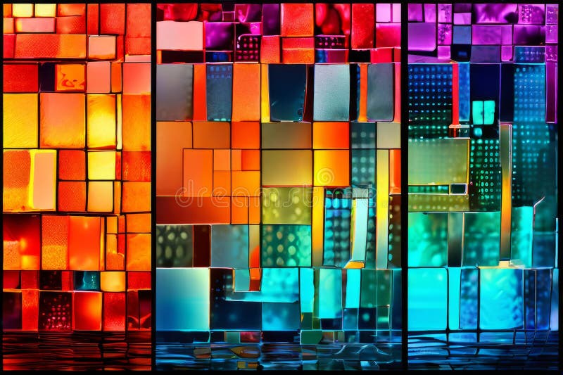 A Colorful Vibrant Glass Texture Overlaid with Pixel Art Pattern Stock ...