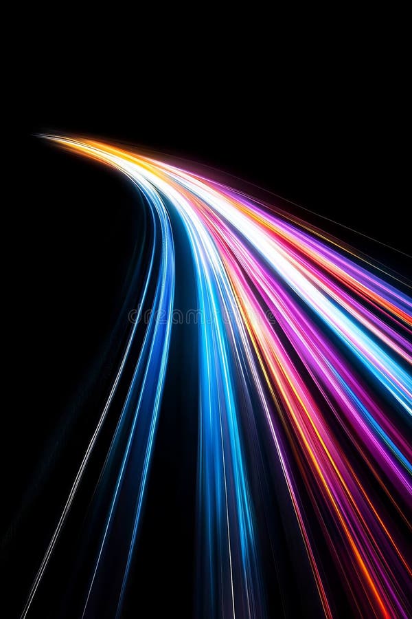 Colorful and Vibrant Light Trails in Continuous Motion Against a Deep ...