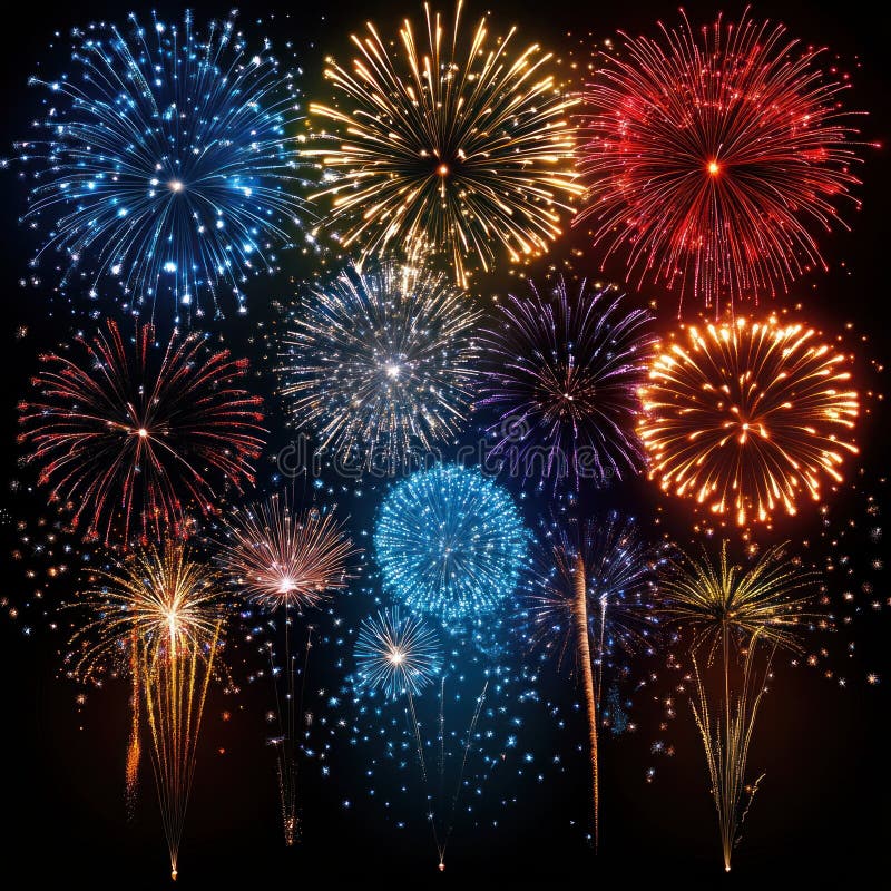 Colorful and Vibrant Realistic Vector Fireworks Display Stock ...
