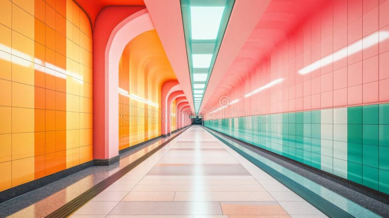 Colorful Vibrant Subway Tunnel Perspective Stock Illustration ...