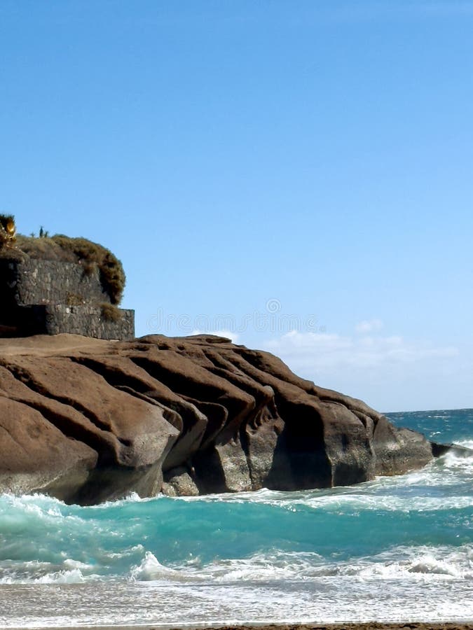 Colorful View of the Ocean Coast. View of Waves and Sunny Sky Stock ...